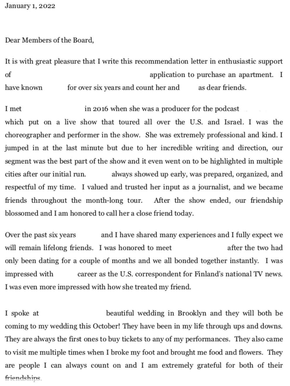 8 co-op board reference letter examples that work